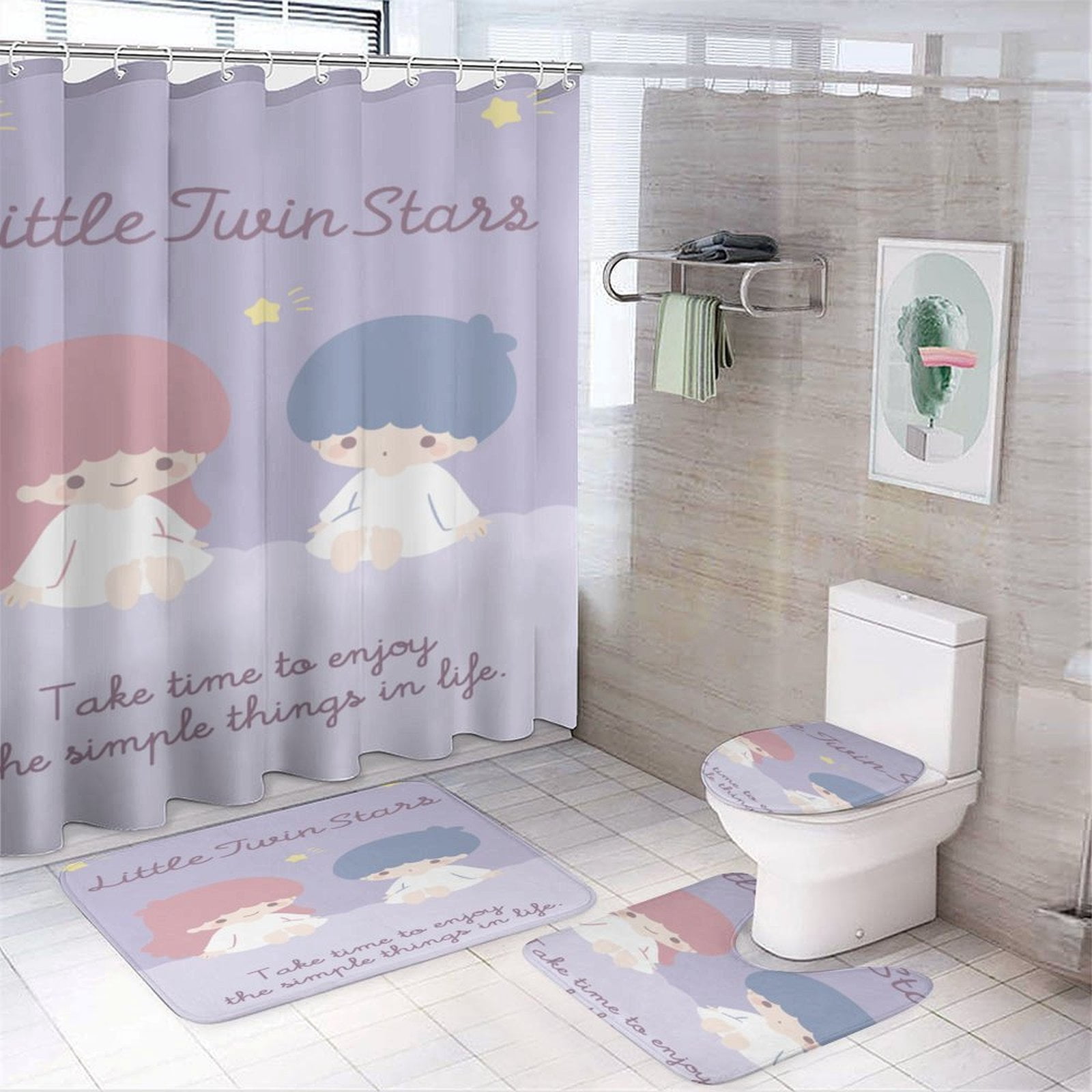 LIT-TLE TWIN STARS Shower Curtain Sets Cartoon Anime for Boys Grils ...