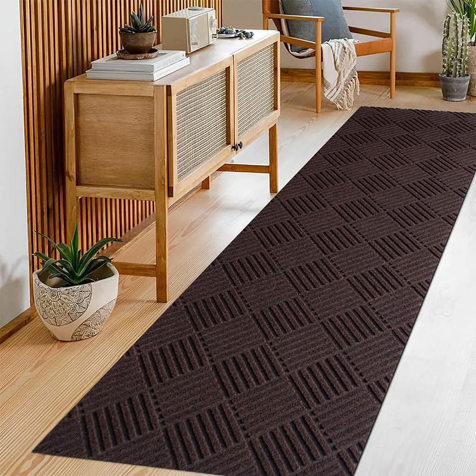 LITA Brown Runner Rugs 3' x 6' Indoor Anti-slip Carpet for Hallway ...
