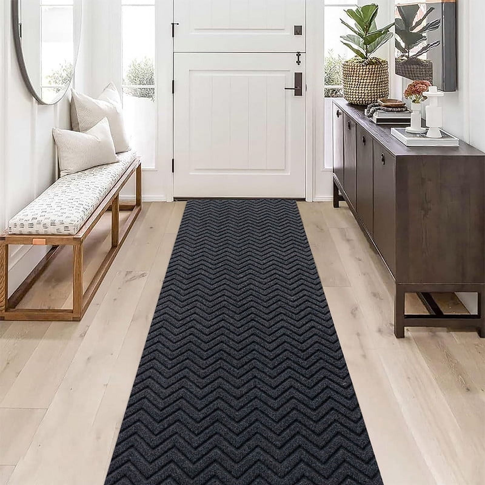 LITA Gray Non-Slip Runner Rug 2' x 6' Indoor Doormat for Hallway Entry ...