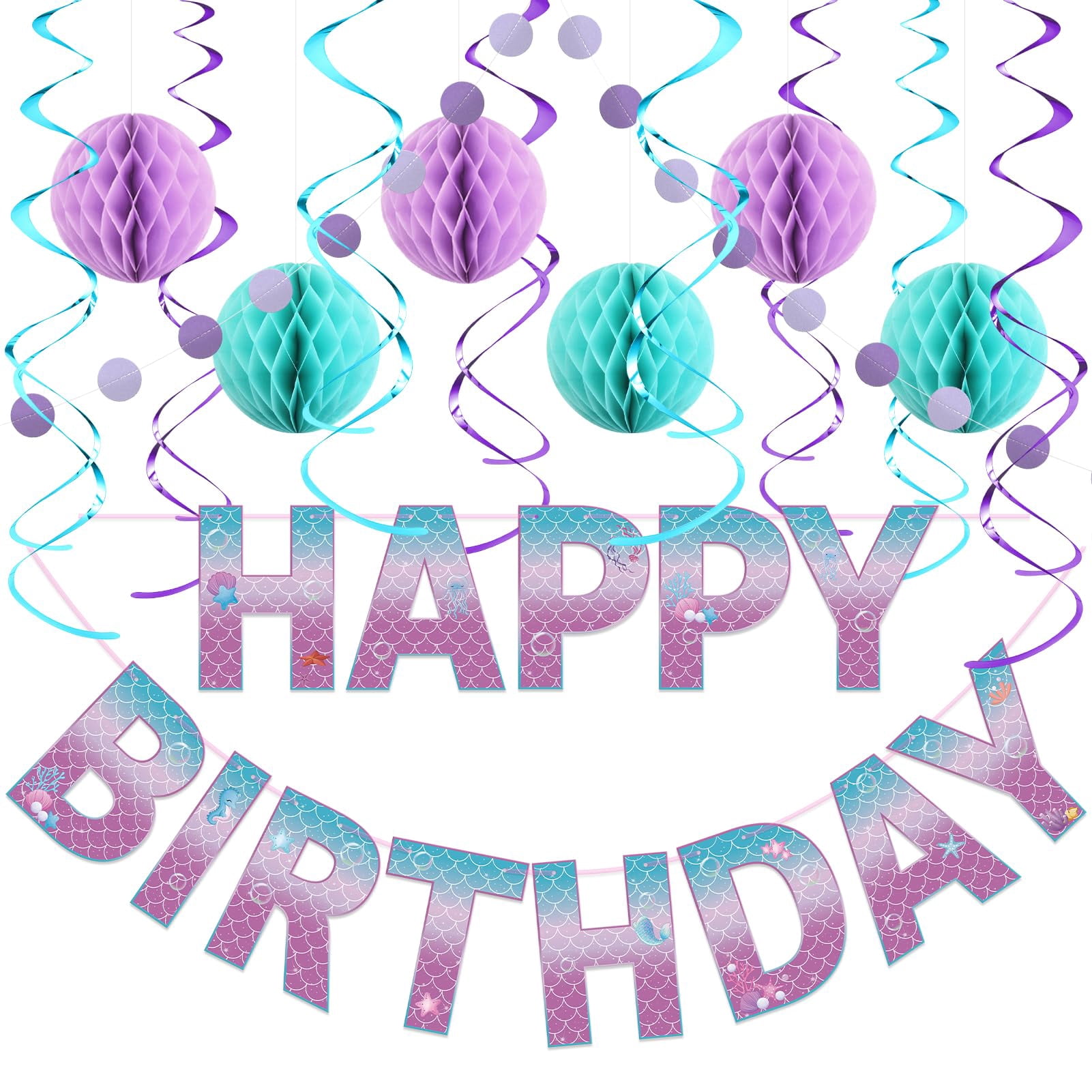 LITAUS Mermaid Birthday Decorations RRF12 Kit - 16-Piece Set with Pre ...
