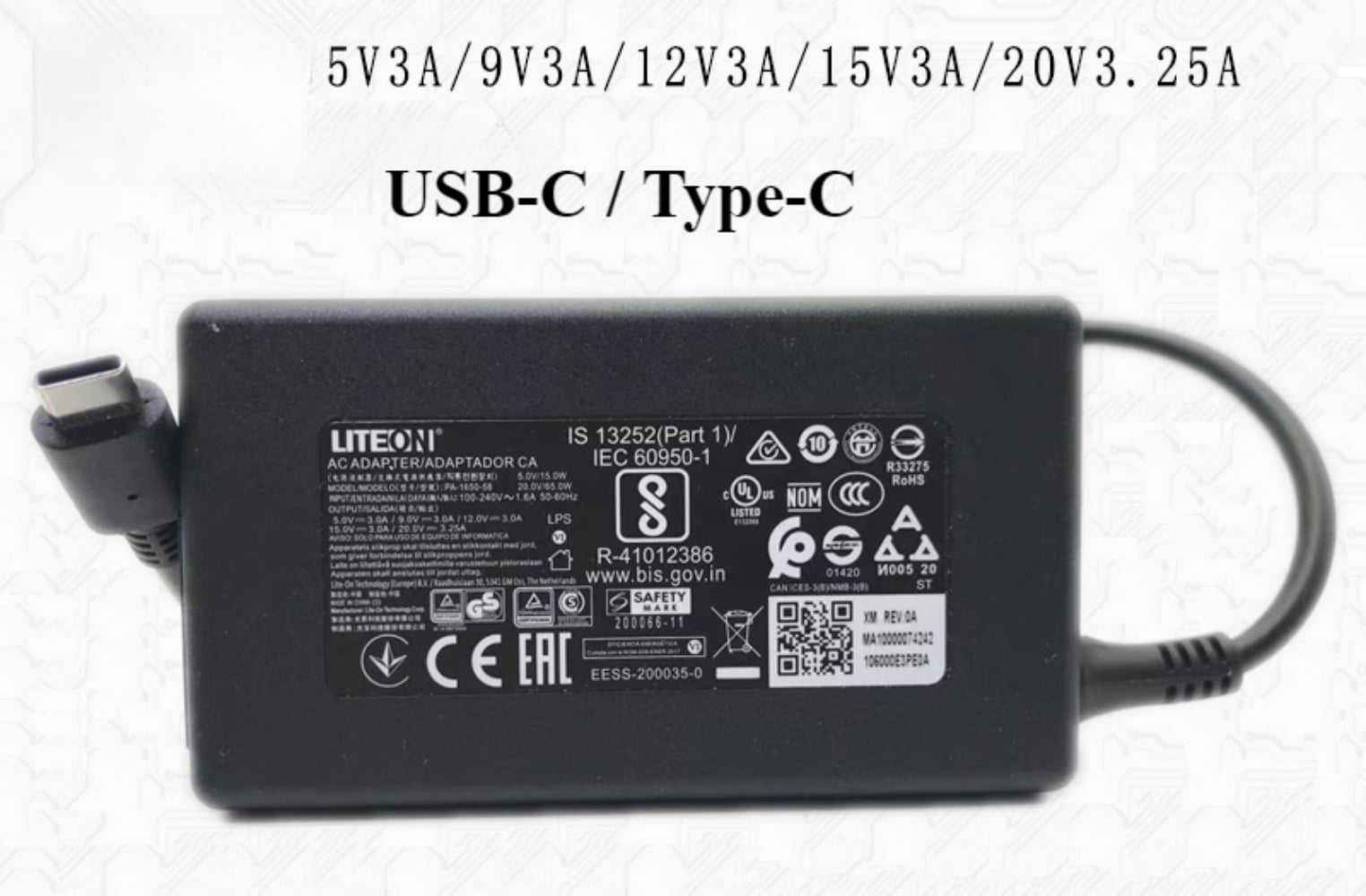 LITEON 65W 20V 3.25A USB-C Type-C Fast Charging Adapter PA-1650-58 ...