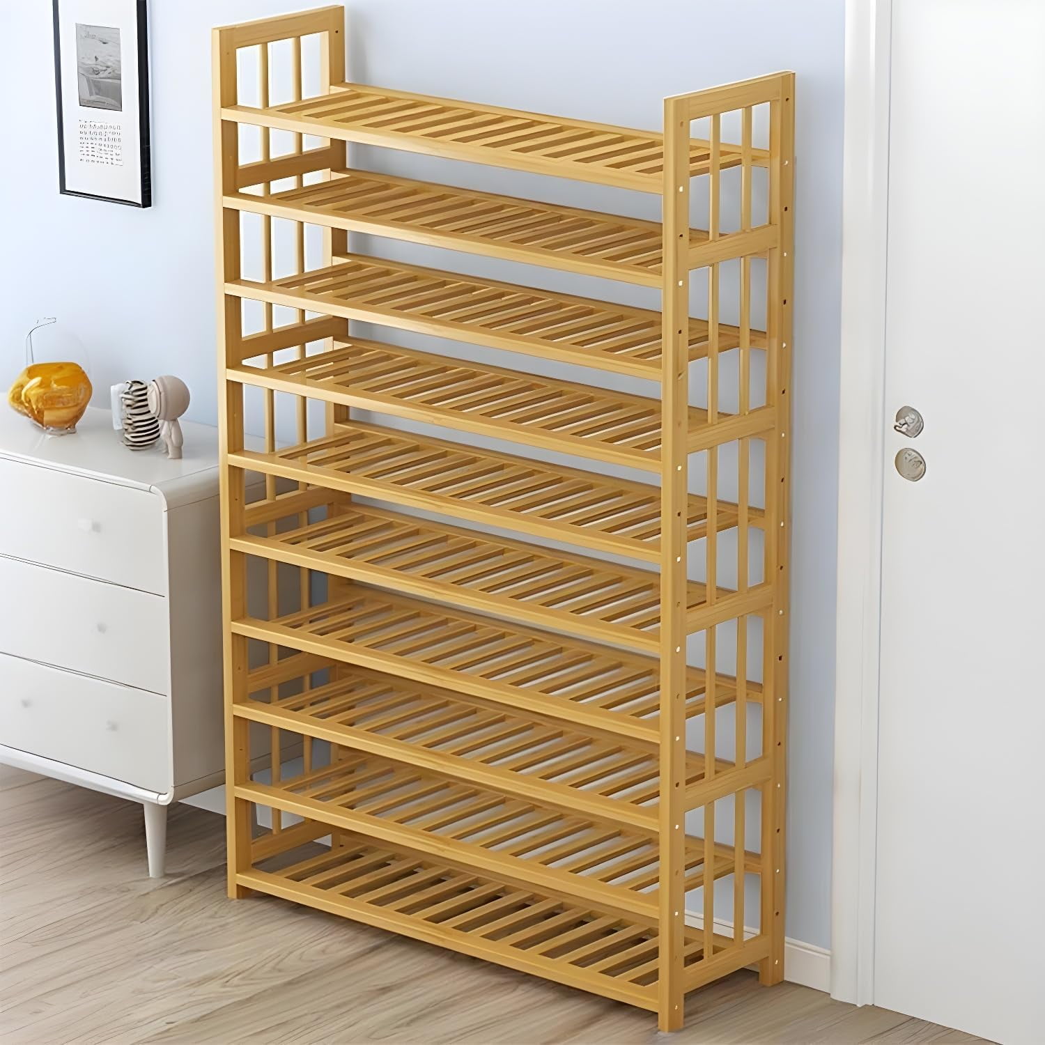 LITFAD Bamboo Shoe Rack Free Standing Shoe Shelf Modern Multi-Tiered ...