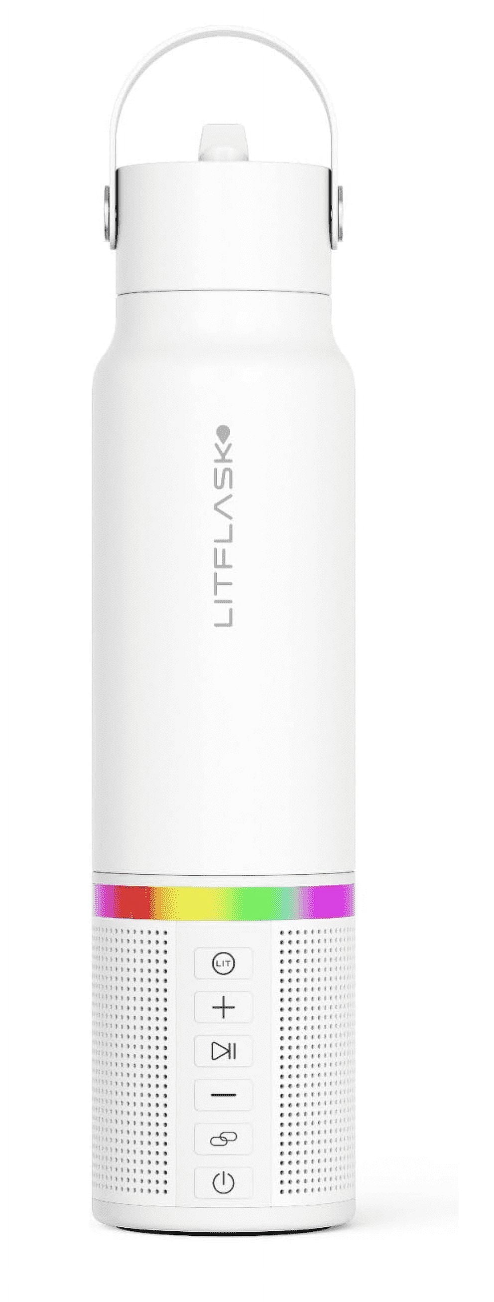 LITFLASK Smart Water Bottle with Premium Bluetooth Speaker, White ...
