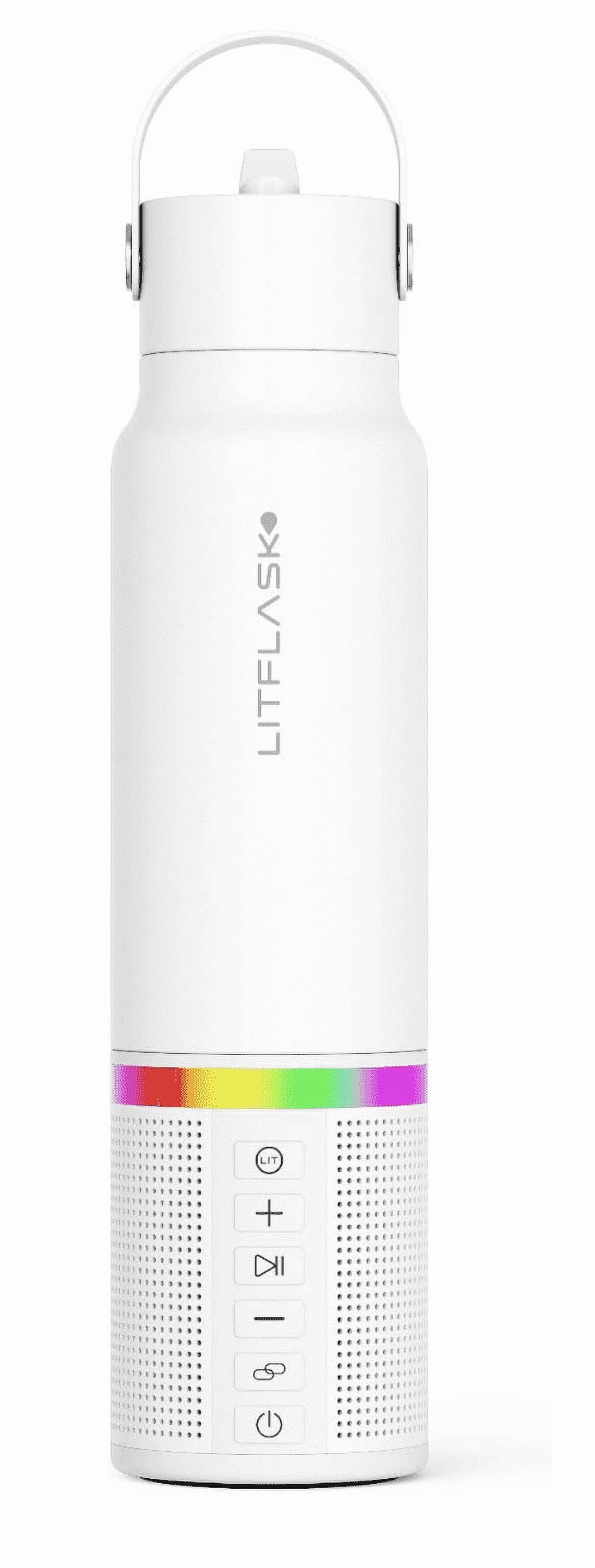 LITFLASK Smart Water Bottle with Premium Bluetooth Speaker, White ...