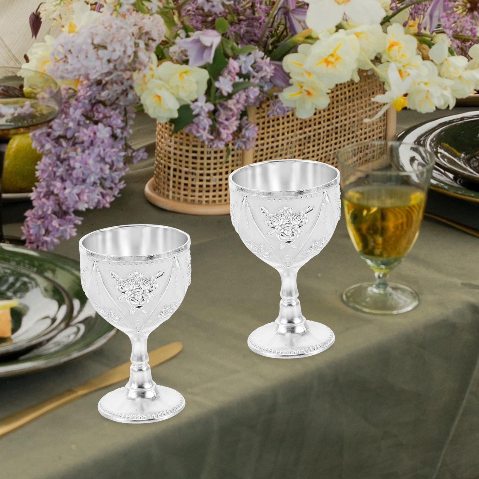 LITINKIMI 56 Clear Glass Drinking Goblets Vintage Style Silver Drinking ...