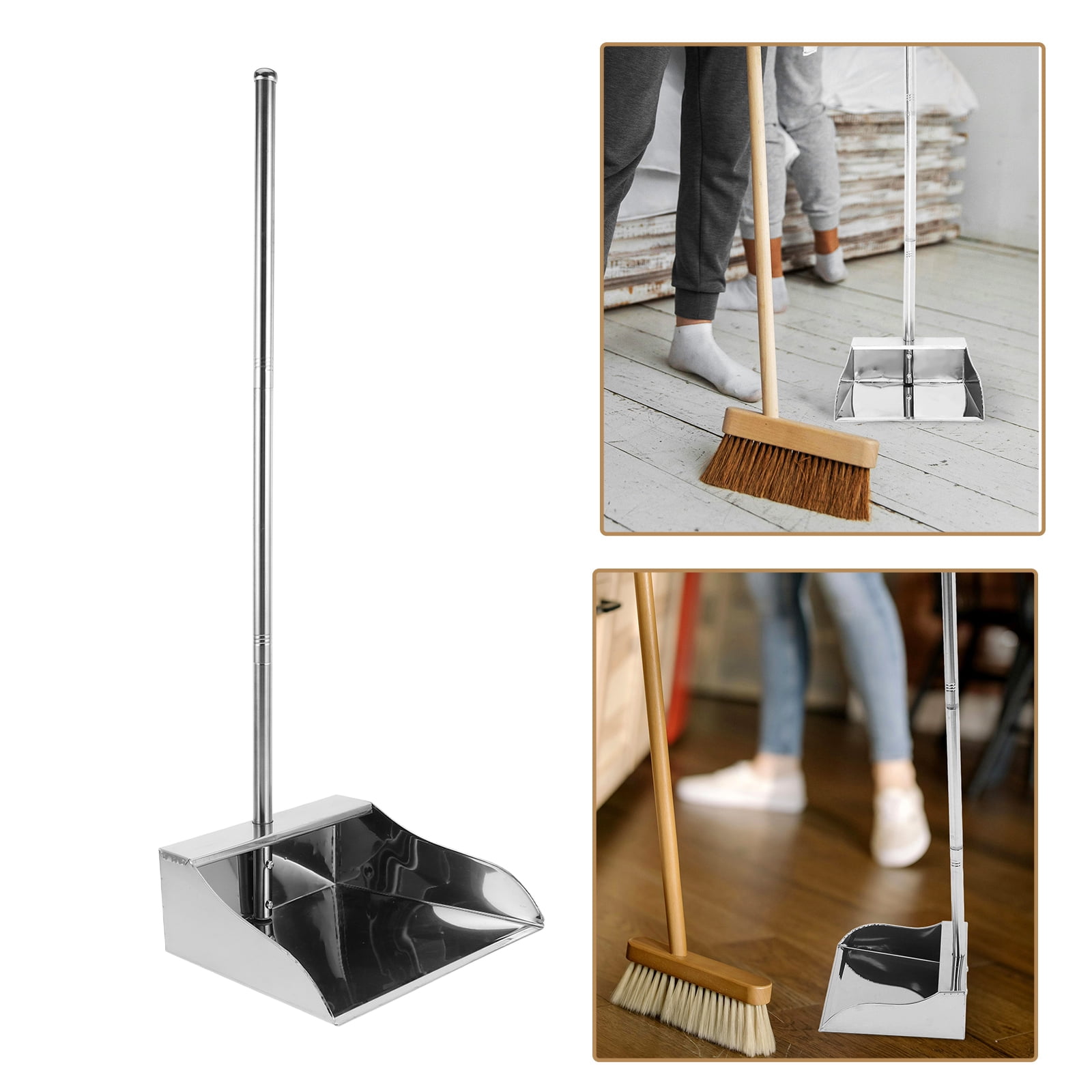 LITINKIMI Stainless Steel Dustpan Long Handle No Stoop Garbage Shovels ...