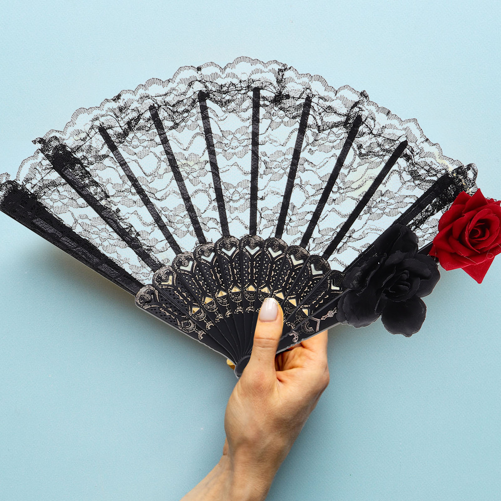 LITINKIMI Wedding Fans Black Folding Fan Gothic Lolita 1Pack for Party ...