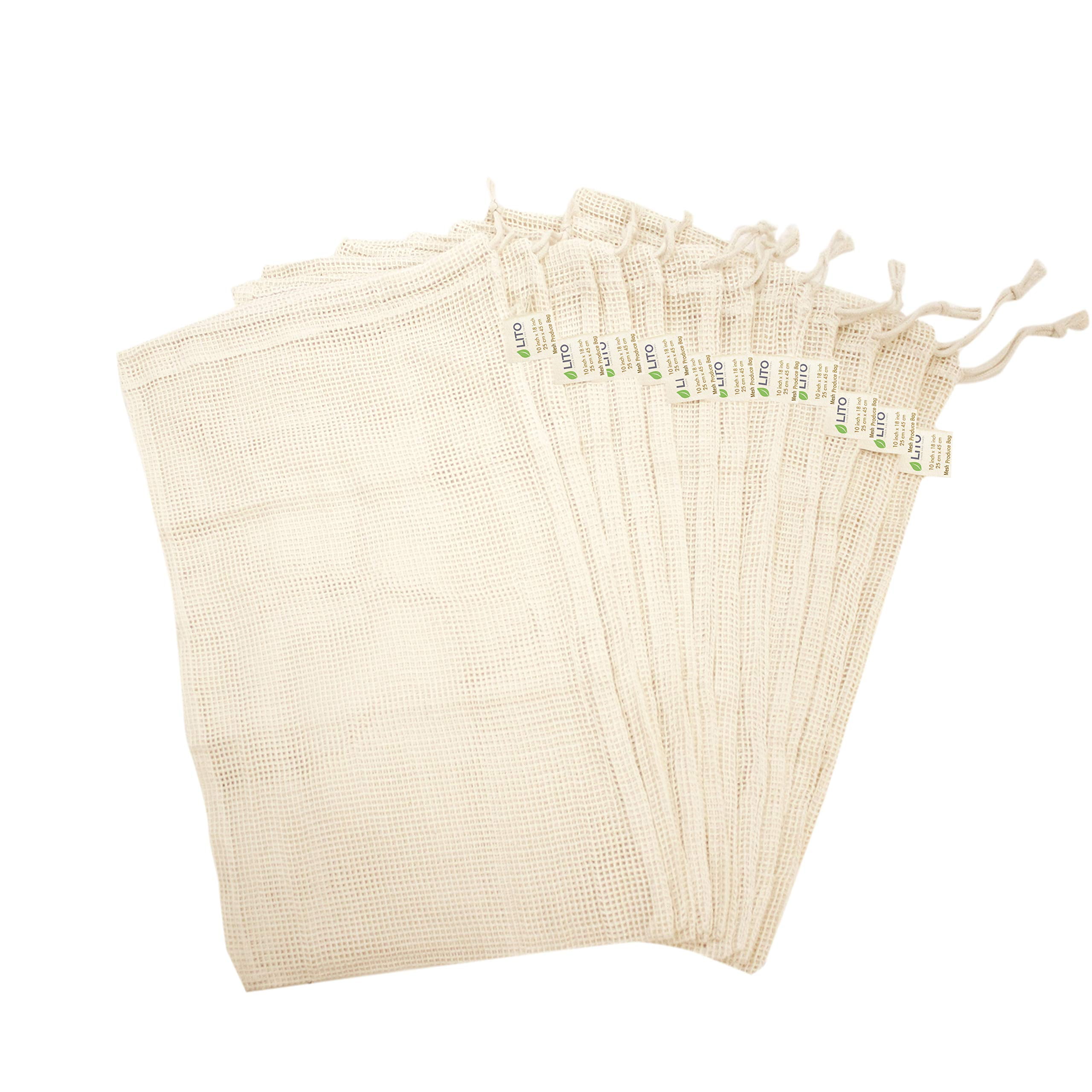LITO Linen And Towel Reusable Cotton Mesh Produce Bags with Drawstrings ...