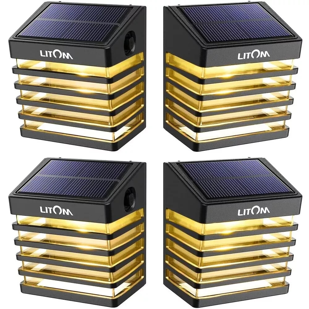 LITOM 4-Pack Solar Fence Lights | 2 Modes, IP65 Waterproof for Garden ...