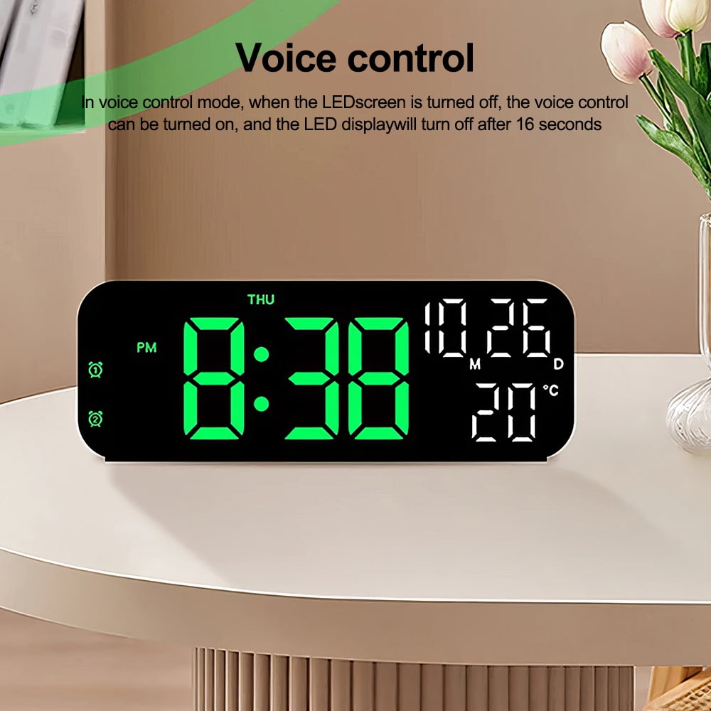 LITOM 7” LED Electronic Display Alarm Clock, Digital Alarm Clock with ...