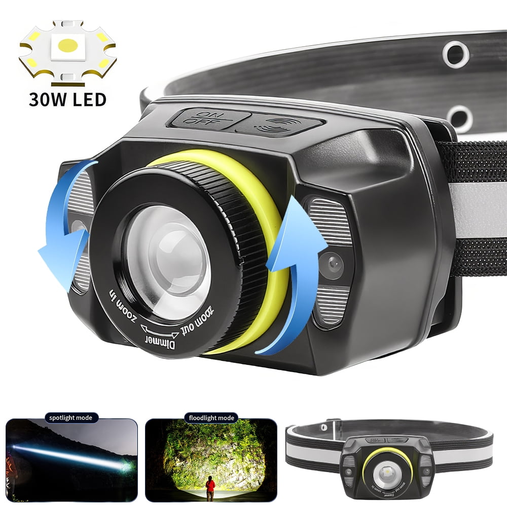 LITOM Zoomable LED Outdoor Headlamp, Sensor Switch Rechargeable USB ...