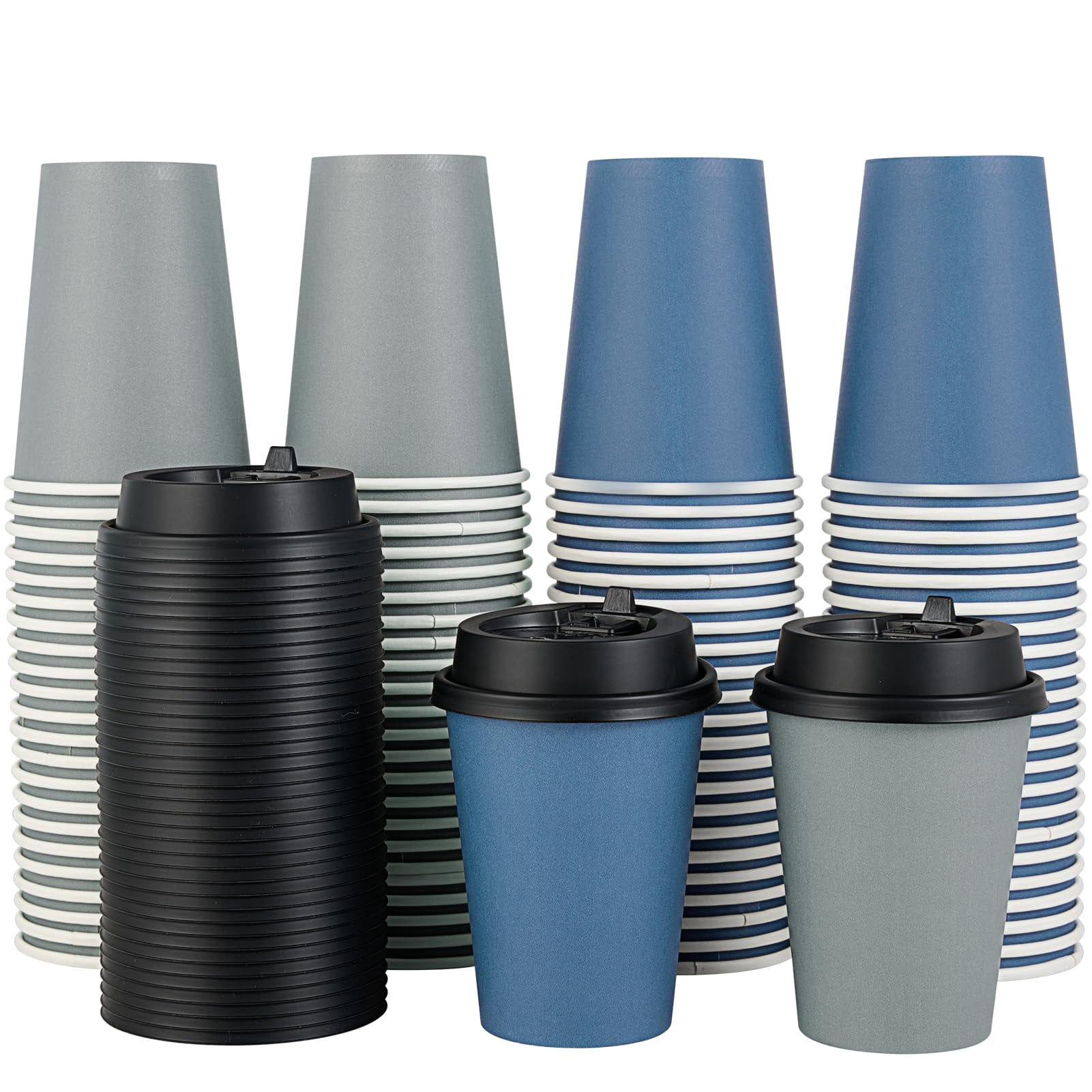 LITOPAK 100 Pack 12 BDF32 oz Disposable Paper Coffee Cups with Lids for ...