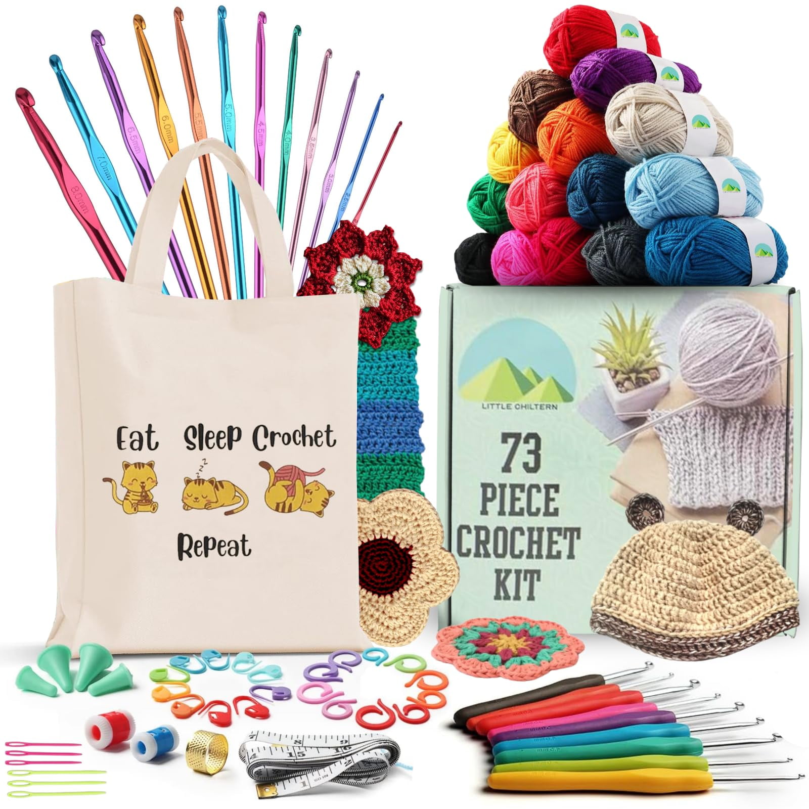 LITTLE CHILTERN 73 Piece Crochet kit for Beginners Adults ...