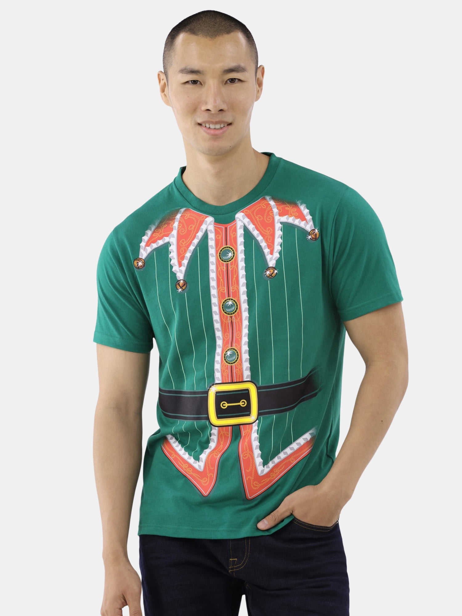 Holiday Time Men's & Big Men's Christmas Elf Suit Graphic Tee, Sizes S ...