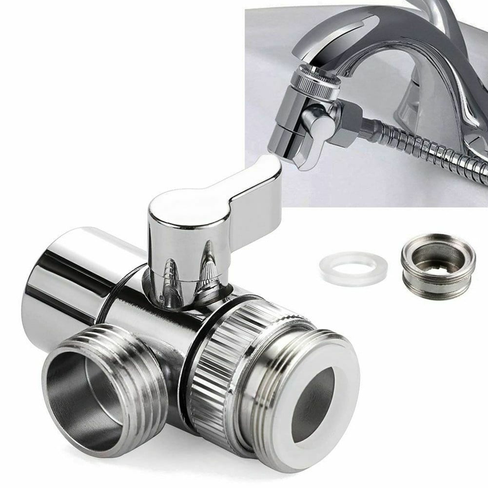 LITTLE HOME 3-Way Diverter Valve Faucet Adapter, Chrome Alloy Water Tap ...