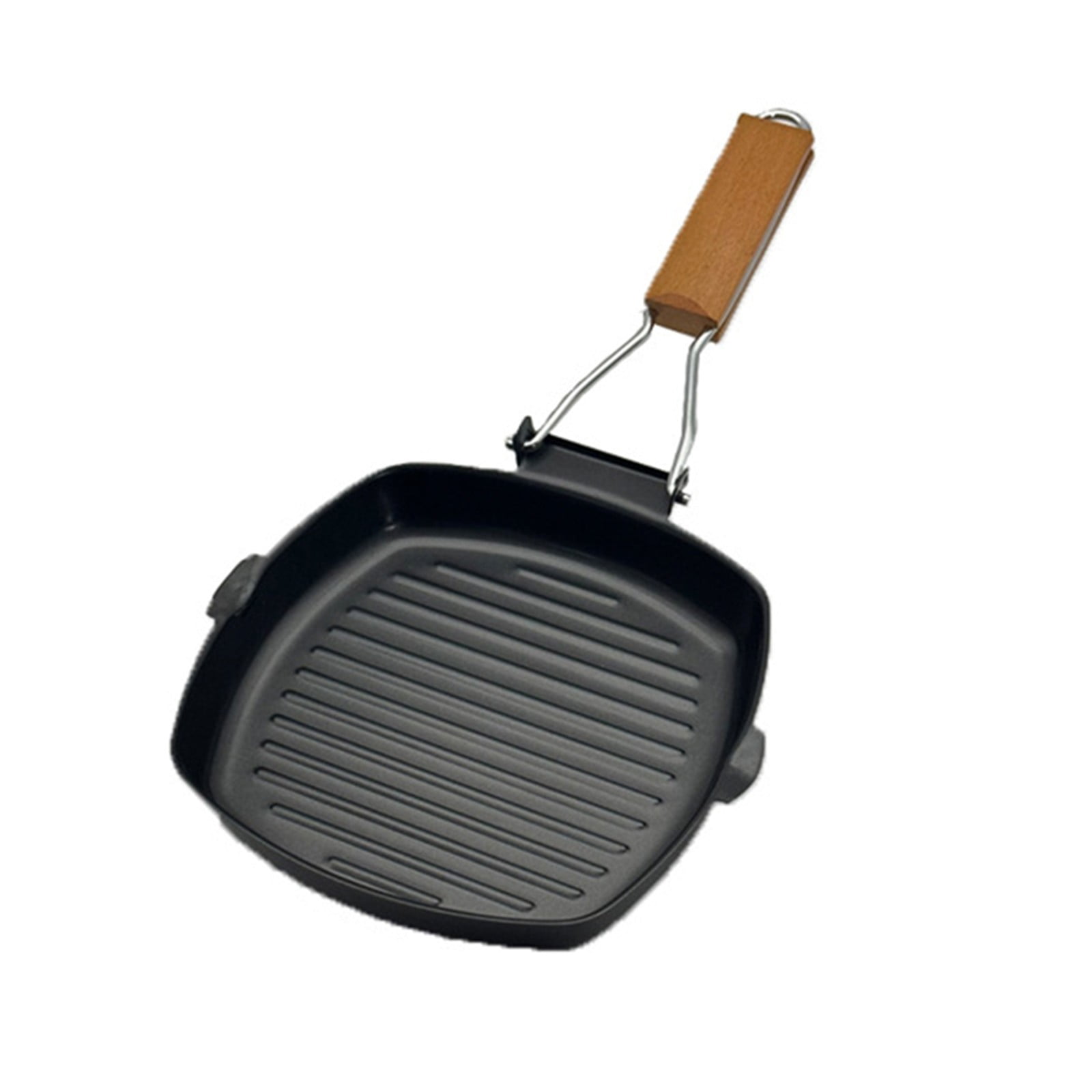 LITTLE HOME Foldable Grill Pan Steak Frying Pan with Anti-Scald Wooden ...