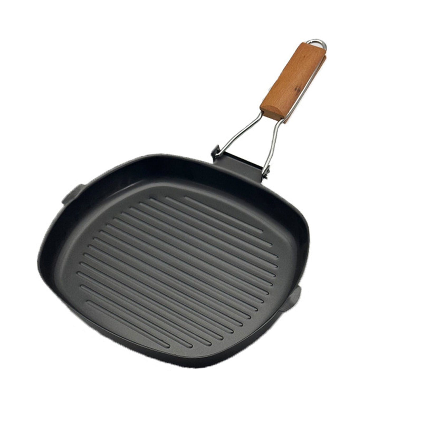 LITTLE HOME Foldable Grill Pan Steak Frying Pan with Anti-Scald Wooden ...