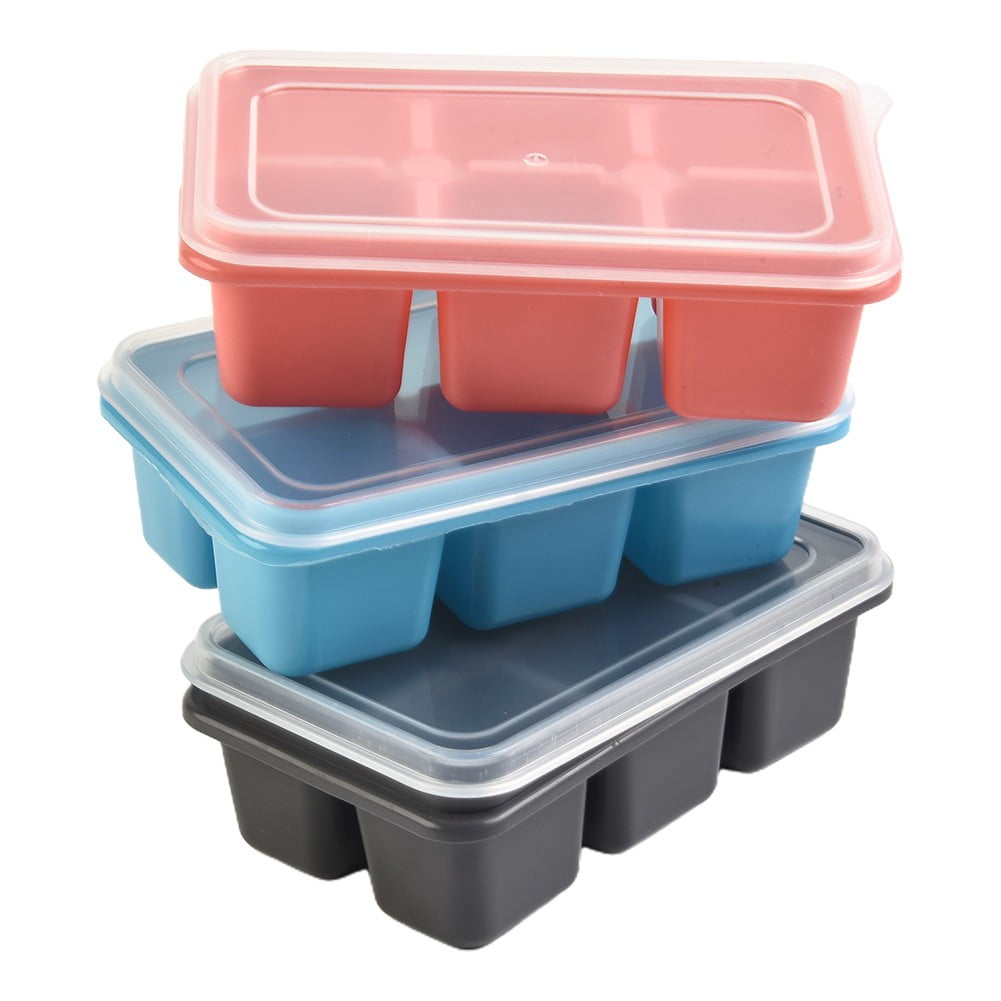 LITTLE HOME Large Silicone Ice Cube Trays with Lid - Set of 3 Easy ...