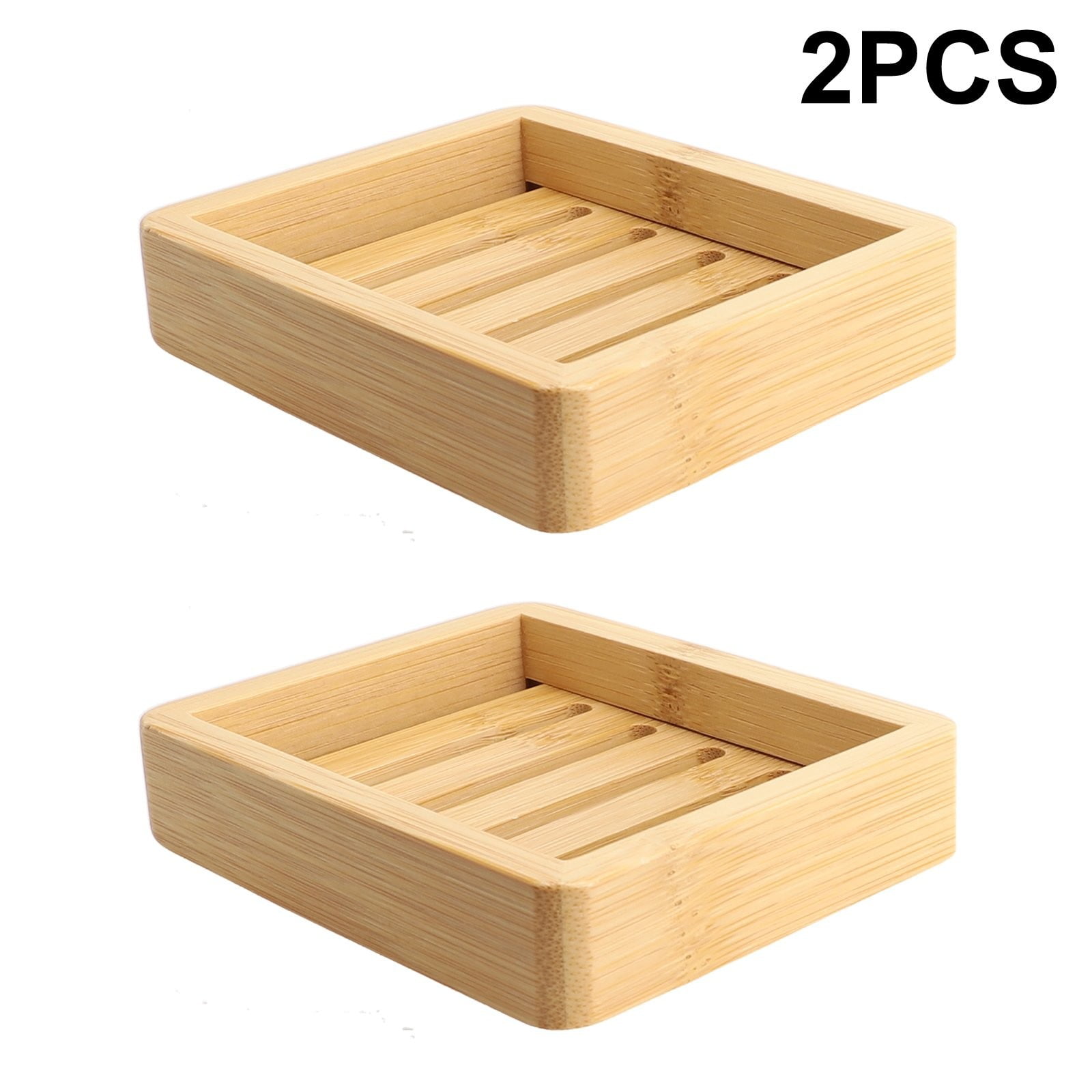 LITTLE HOME Natural Wooden Soap Dish Tray Holder 2-Pack, Bathroom Soap ...