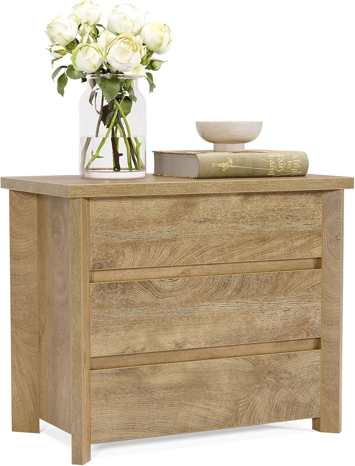 LITTLE TREE 3-Drawer Nightstand, Wooden Farmhouse Bedside Table for ...