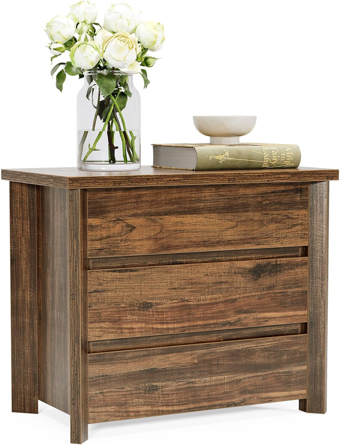 LITTLE TREE 3-Drawer Nightstand, Wooden Farmhouse Bedside Table for ...