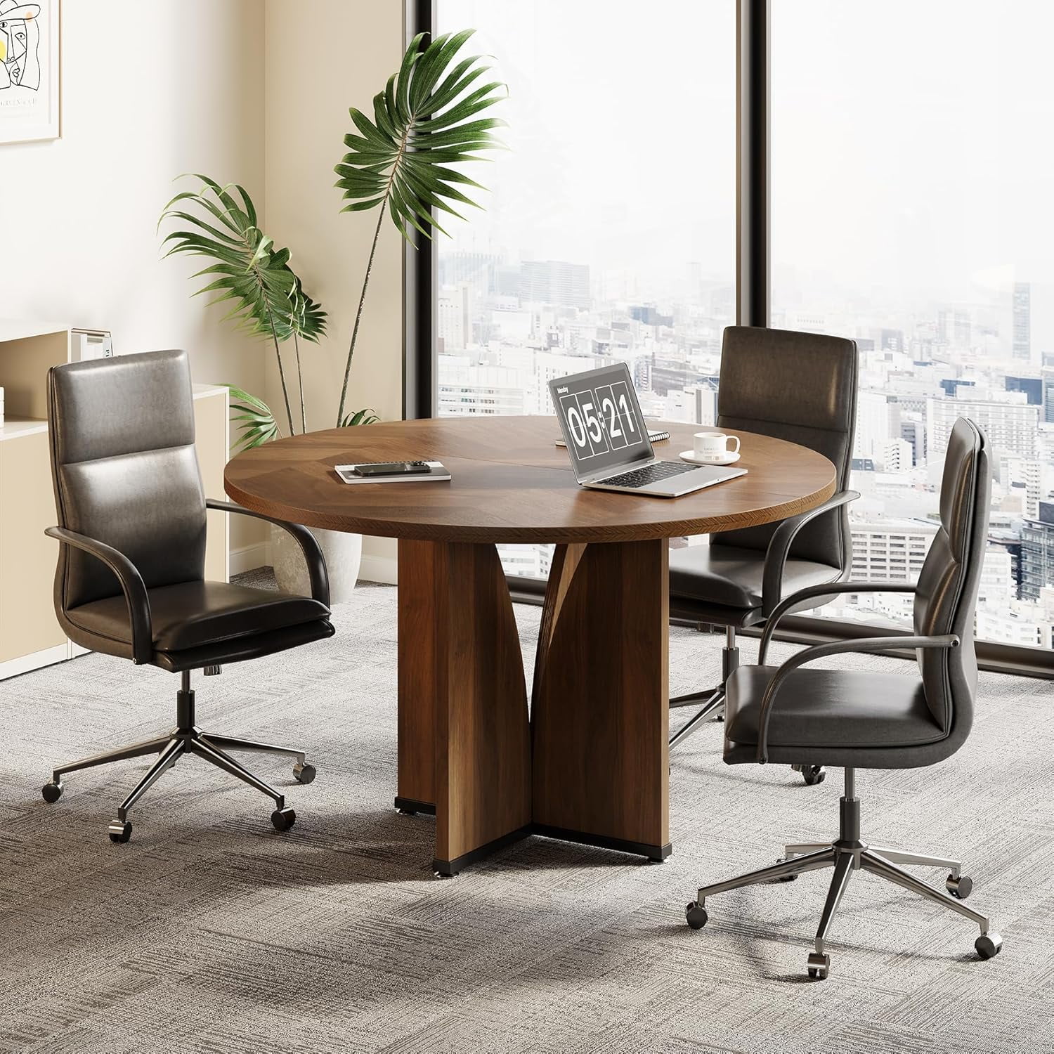 LITTLE TREE 39-Inch Small Conference Table for 4, Round Meeting Table ...