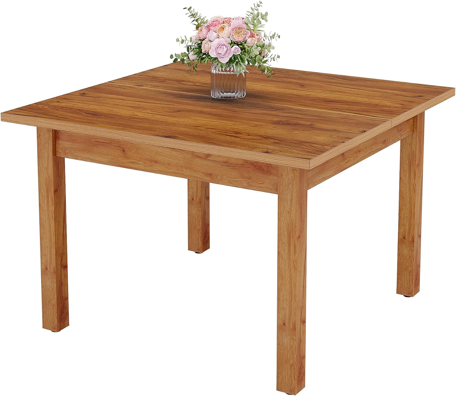 LITTLE TREE 39 Inches Square Dining Table for 4 People, Brown Wooden ...