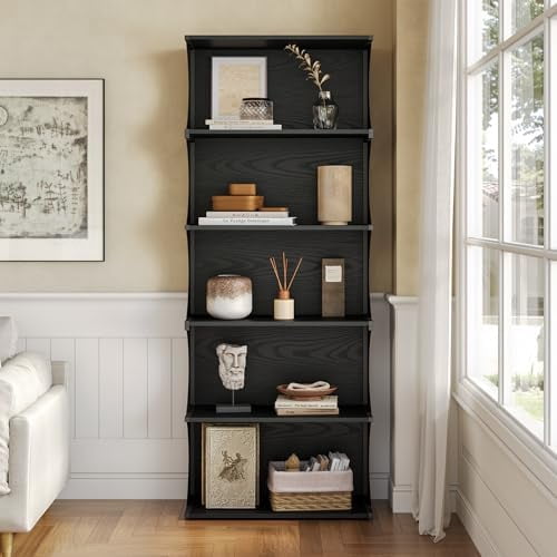 LITTLE TREE 5-Tier Bookcase, 70.8" Tall Open Bookshelf with Unique ...
