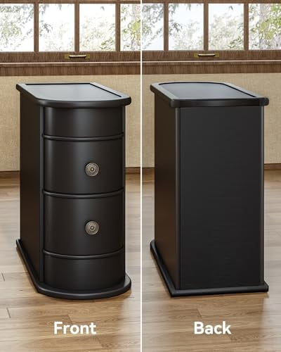 LITTLE TREE End Table, Black Wooden Side Table with 2 Drawers, No ...