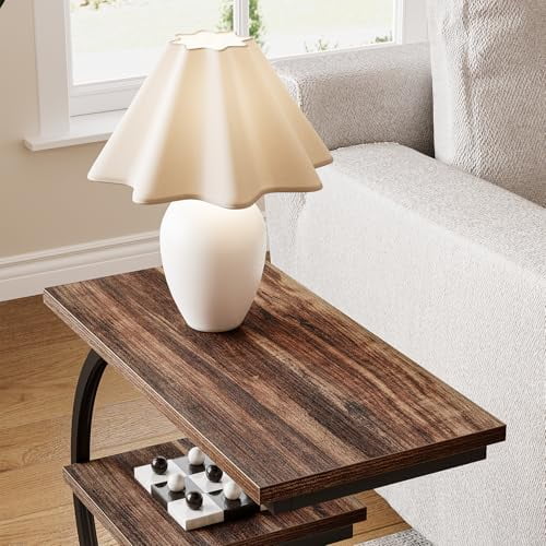 LITTLE TREE End Table Set 2, Narrow End Table with 3 Storage Shelves ...