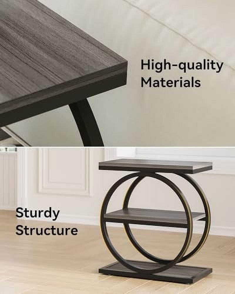 LITTLE TREE End Table Set 2, Side Table with 3 Tiers Shelves, Slim Sofa ...