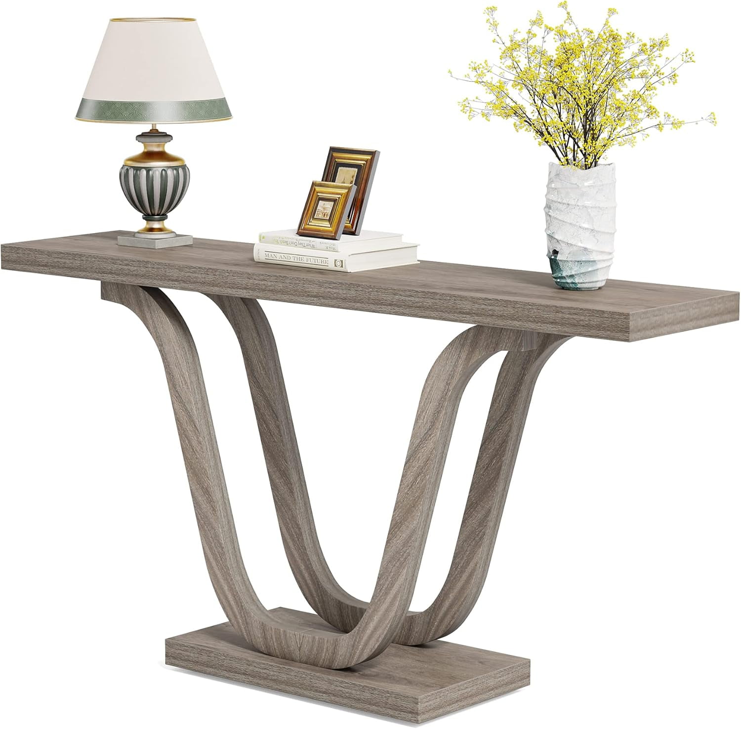 LITTLE TREE Farmhouse Entryway Console Table, 55 inches Wood Sofa Table ...