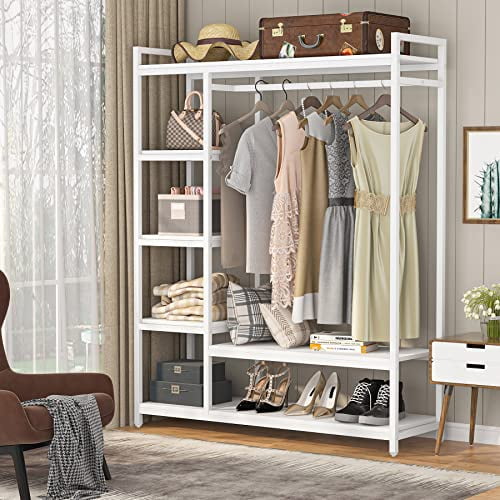 LITTLE TREE Free Standing Wood Closet Clothes Rack,Heavy Duty Grament ...