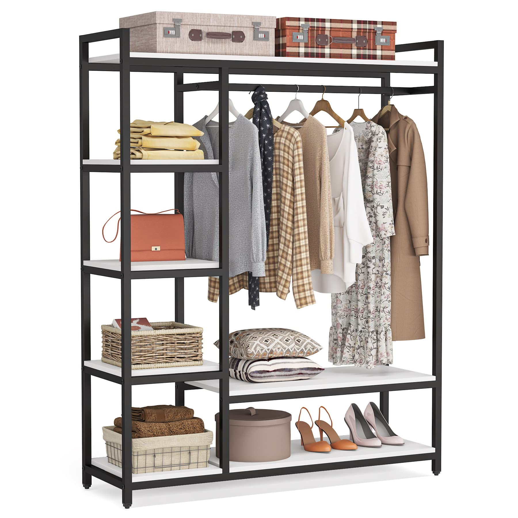 LITTLE TREE Heavy Duty Garment Rack, Portable Closet Wardrobe, 5-Tier ...