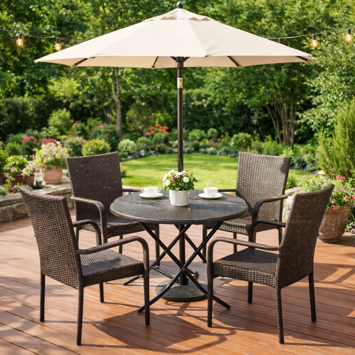 LITTLETON PE Wicker Stacking Chair Set 4-Piece Outdoor Patio Dining ...