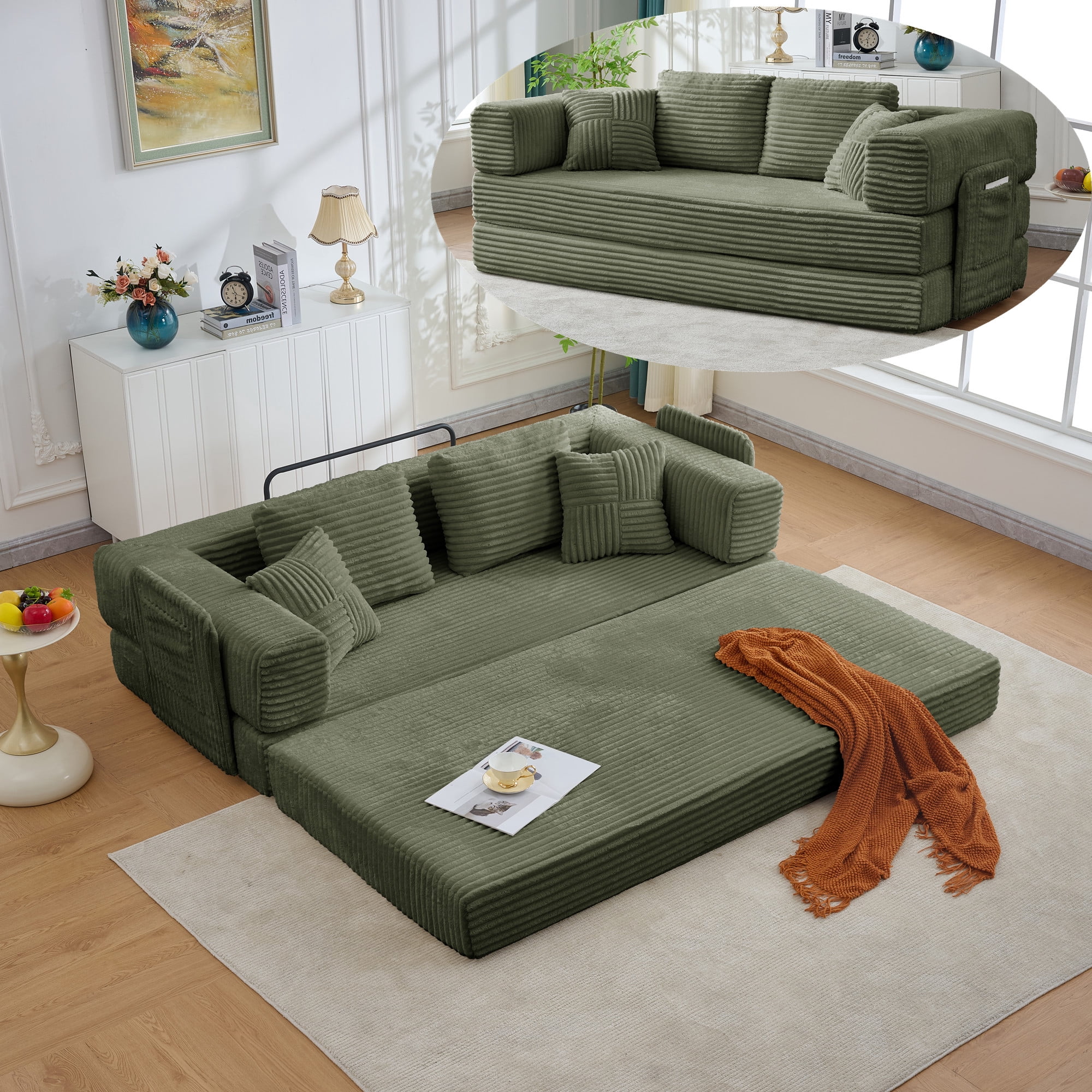 LITVZ 4-in-1 Floor Sofa King Size No Assembly, Upholstered Boneless ...