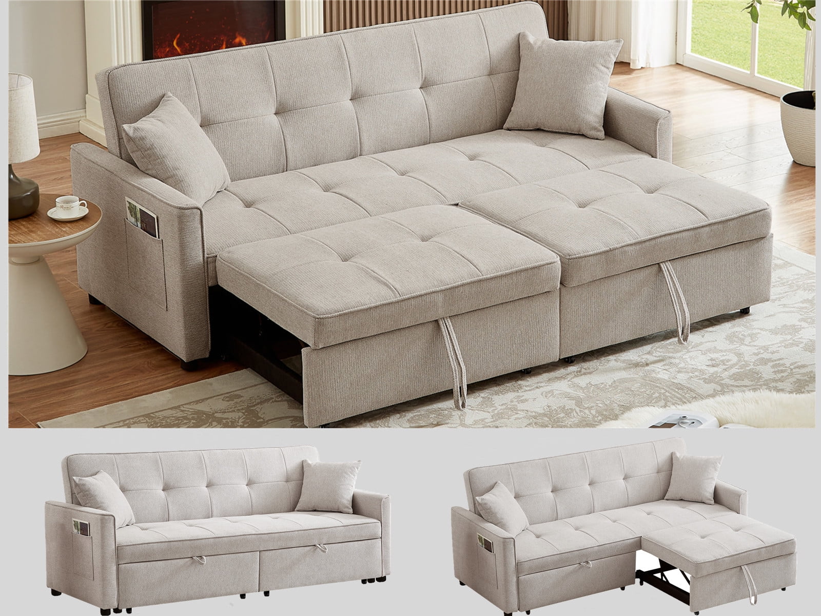 LITVZ 82-Inch Queen Size Convertible Sleeper Sofa Bed, 3 in 1 Sleeper ...