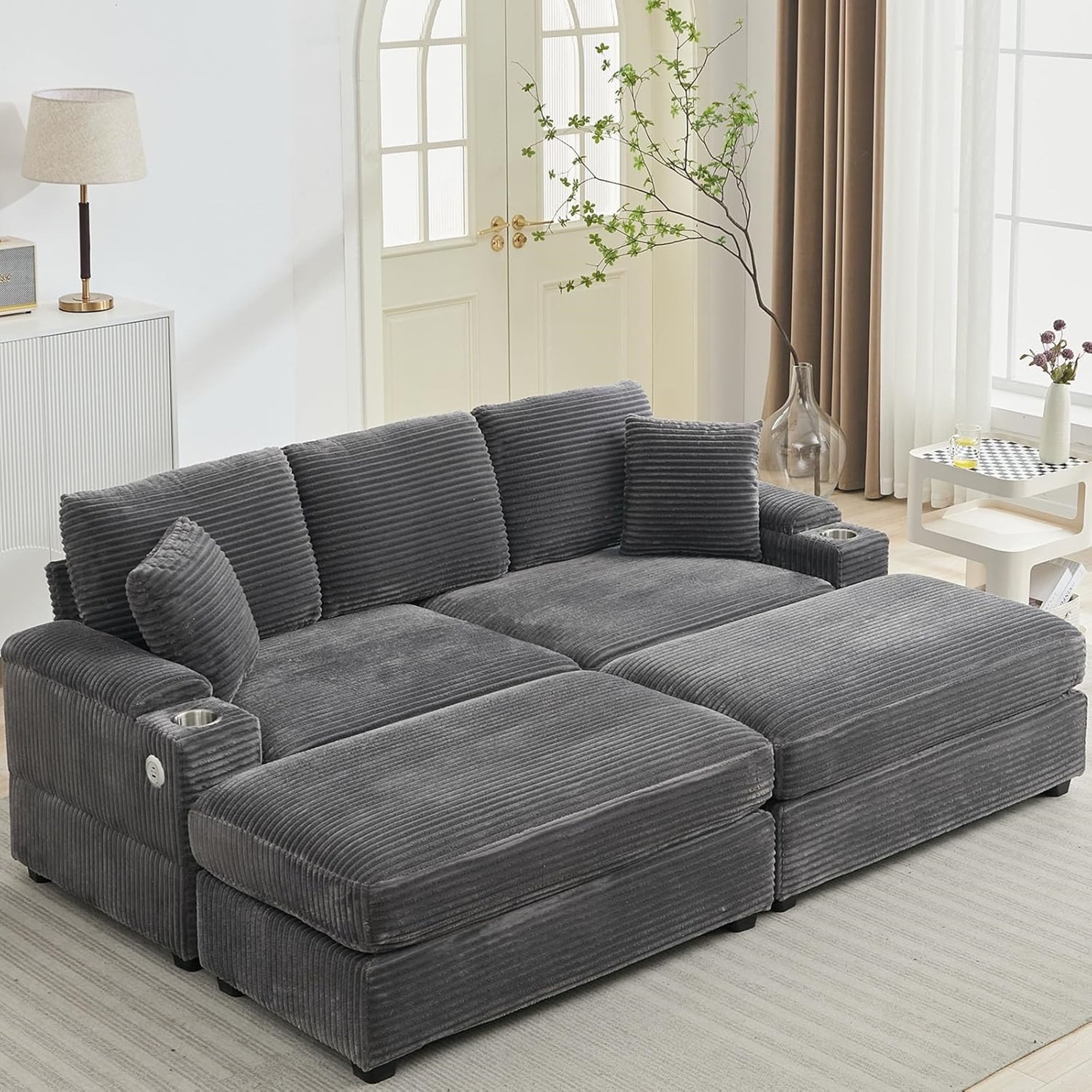 LITVZ 86.61'' Oversized Double Chaise Lounge Chair Indoor with Ottoman ...