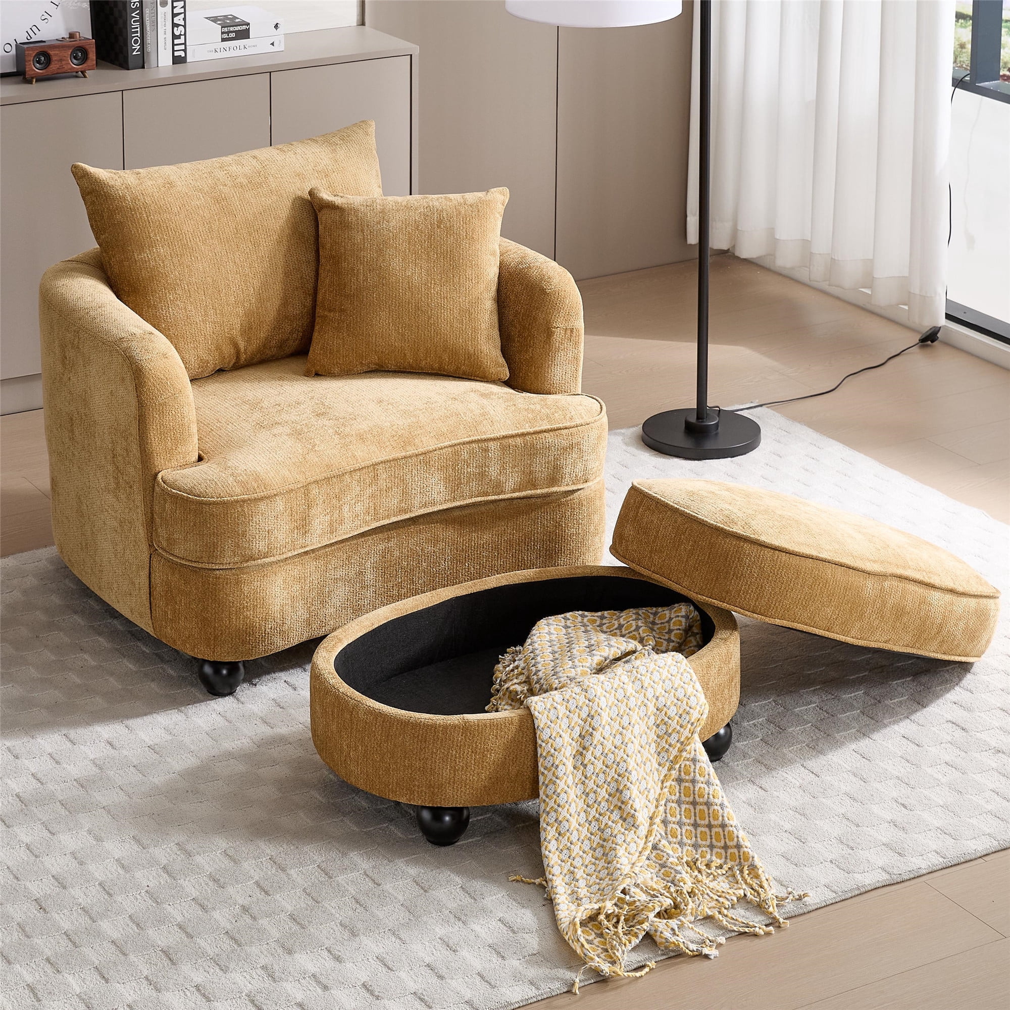 LITVZ Oversized Reading Chair with Ottoman Modern Arm Chair a Half ...