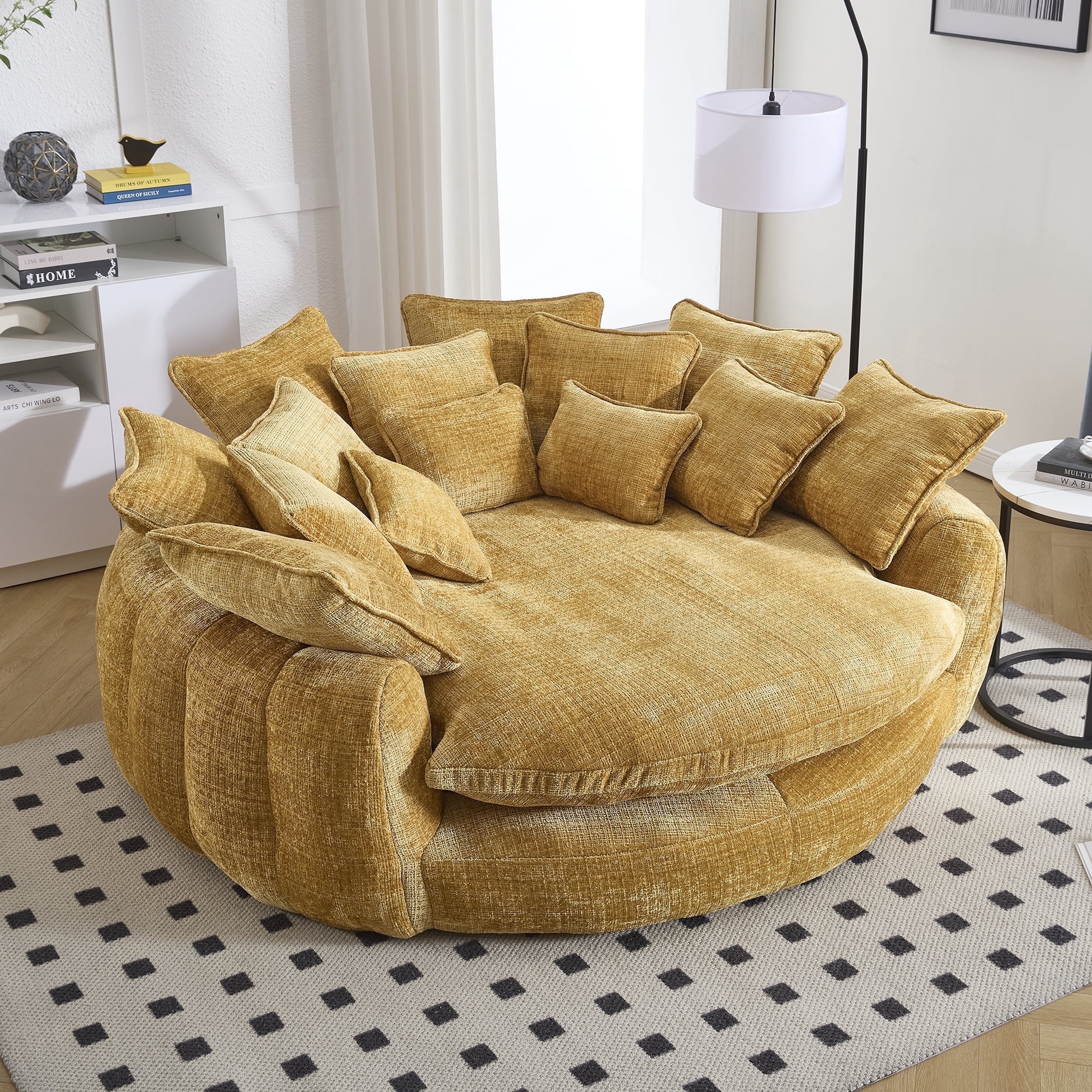 LITVZ Oversized Round Chaise Lounge, 81.1in Extra Wide Barrel Chair for ...