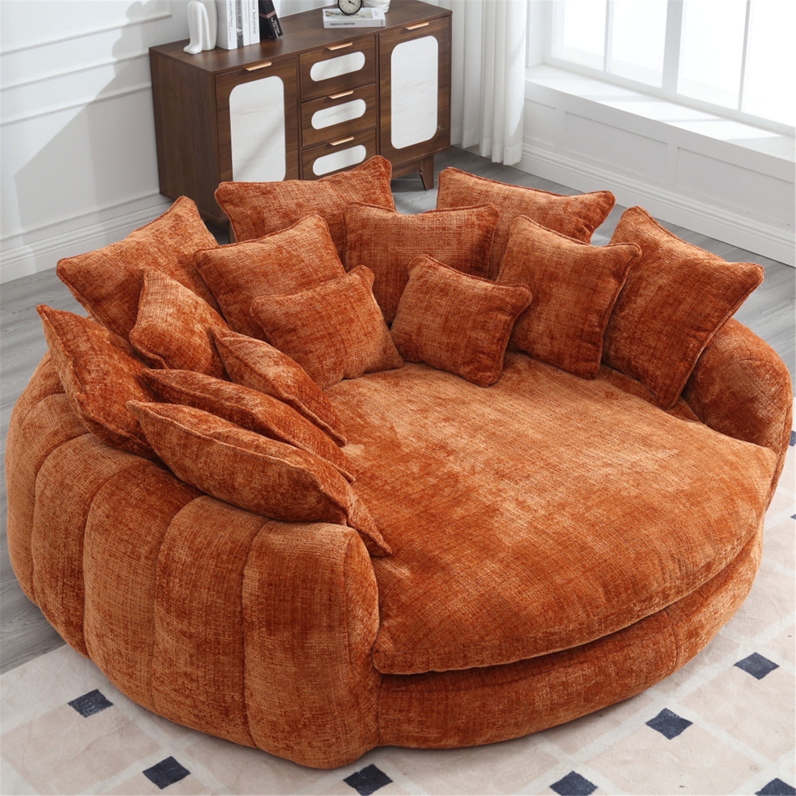 LITVZ Oversized Round Chaise Lounge, 81.1in Extra Wide Barrel Chair for ...