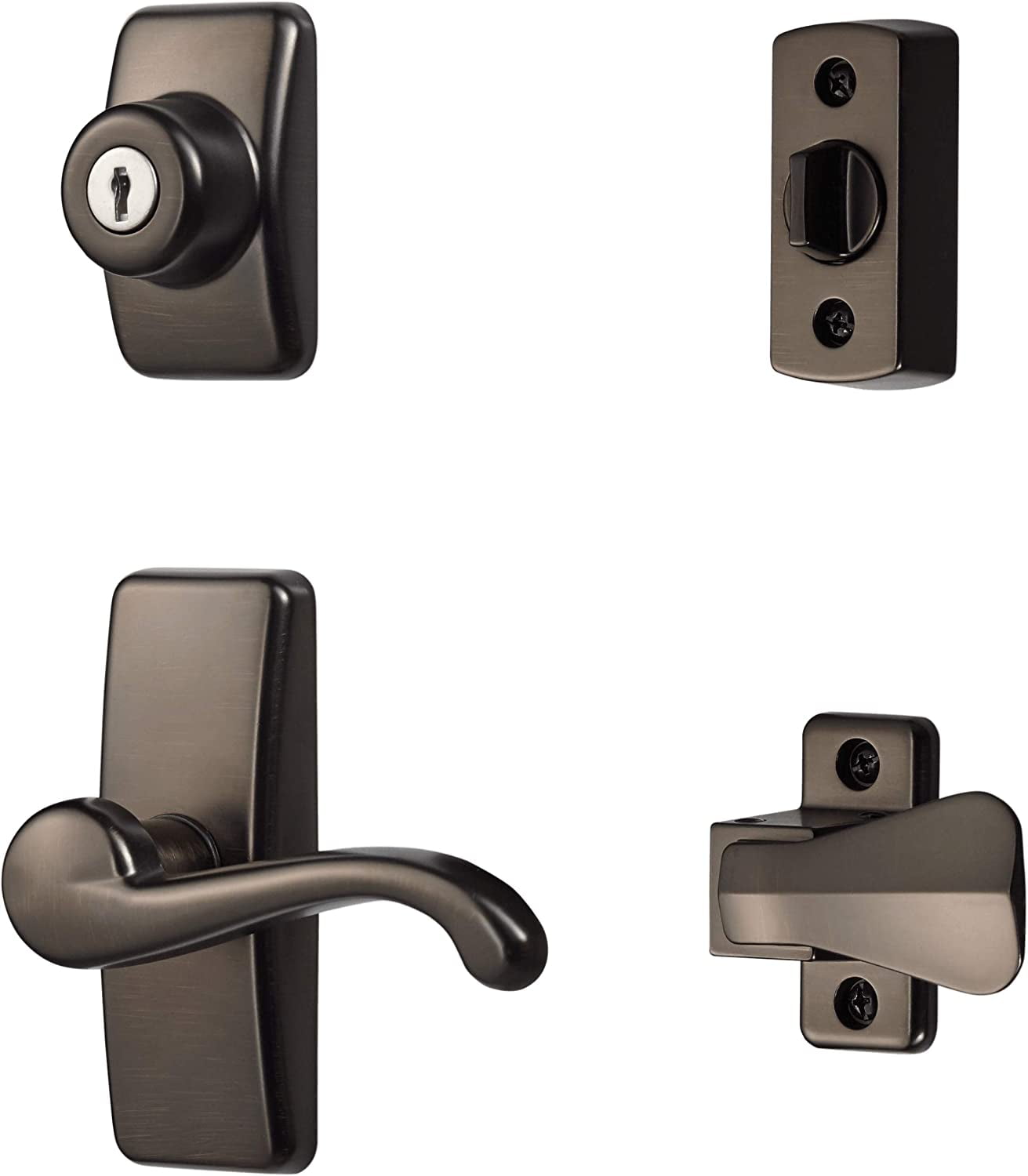 LIU LEI Door Lever with Deadbolt Lock for Storm and Screen Doors, Oil Rubbed Bronze (4-Piece Set ...
