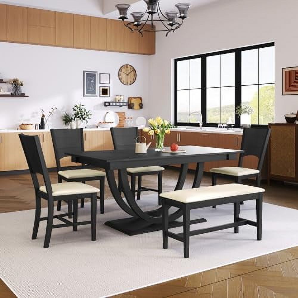 LIUBANGMY Farmhouse Rustic Kitchen Table and Chairs Set for 6 Solid ...
