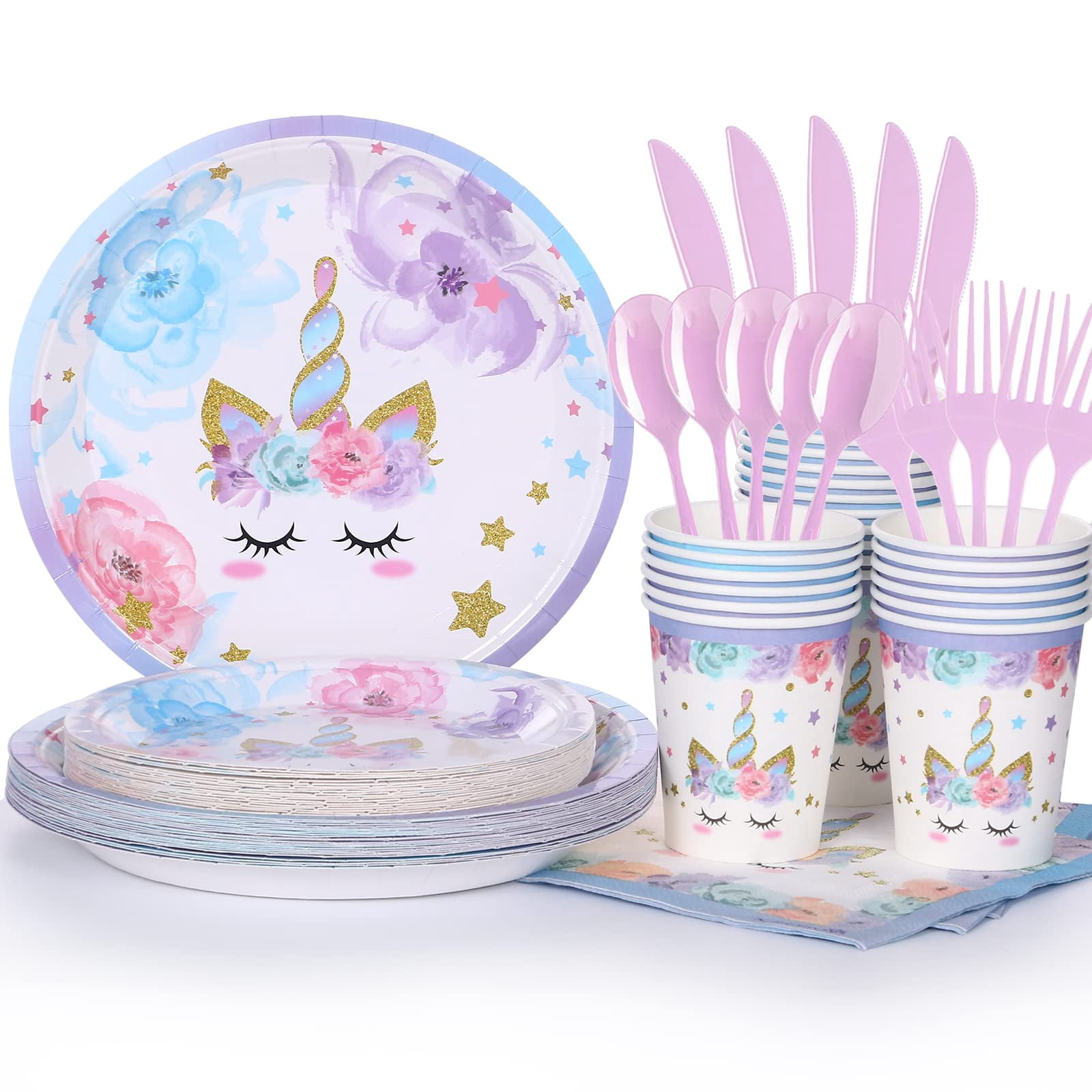 LIUGUSUN Unicorn Birthday Party Decorations Rainbow Unicorn Plates and ...