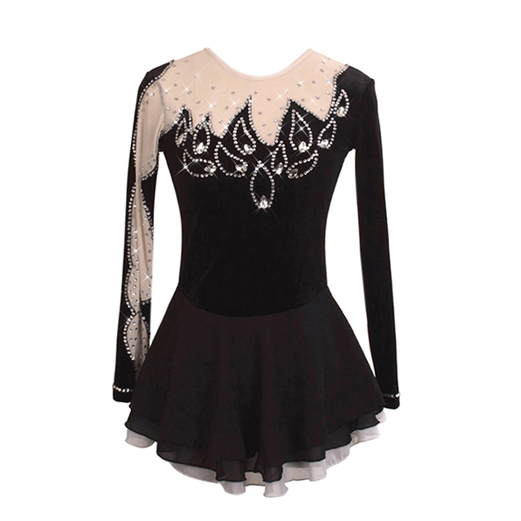 LIUHUO Custom Figure Skating Dress Girls Ladies Black Spandex Diamond Embellished Neckline ...