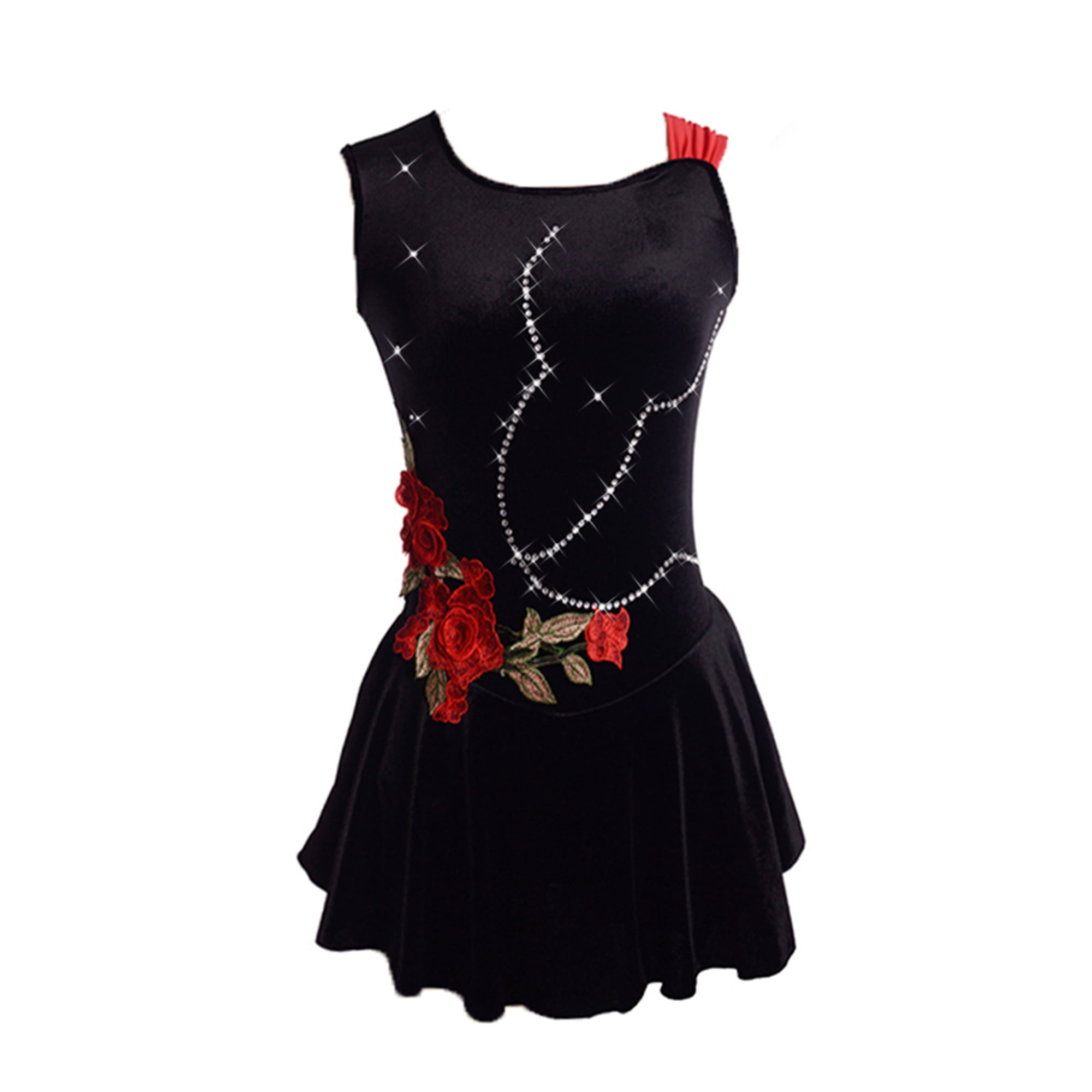 LIUHUO Custom Figure Skating Dress Girls Women Black Velvet Red 3D Lace ...