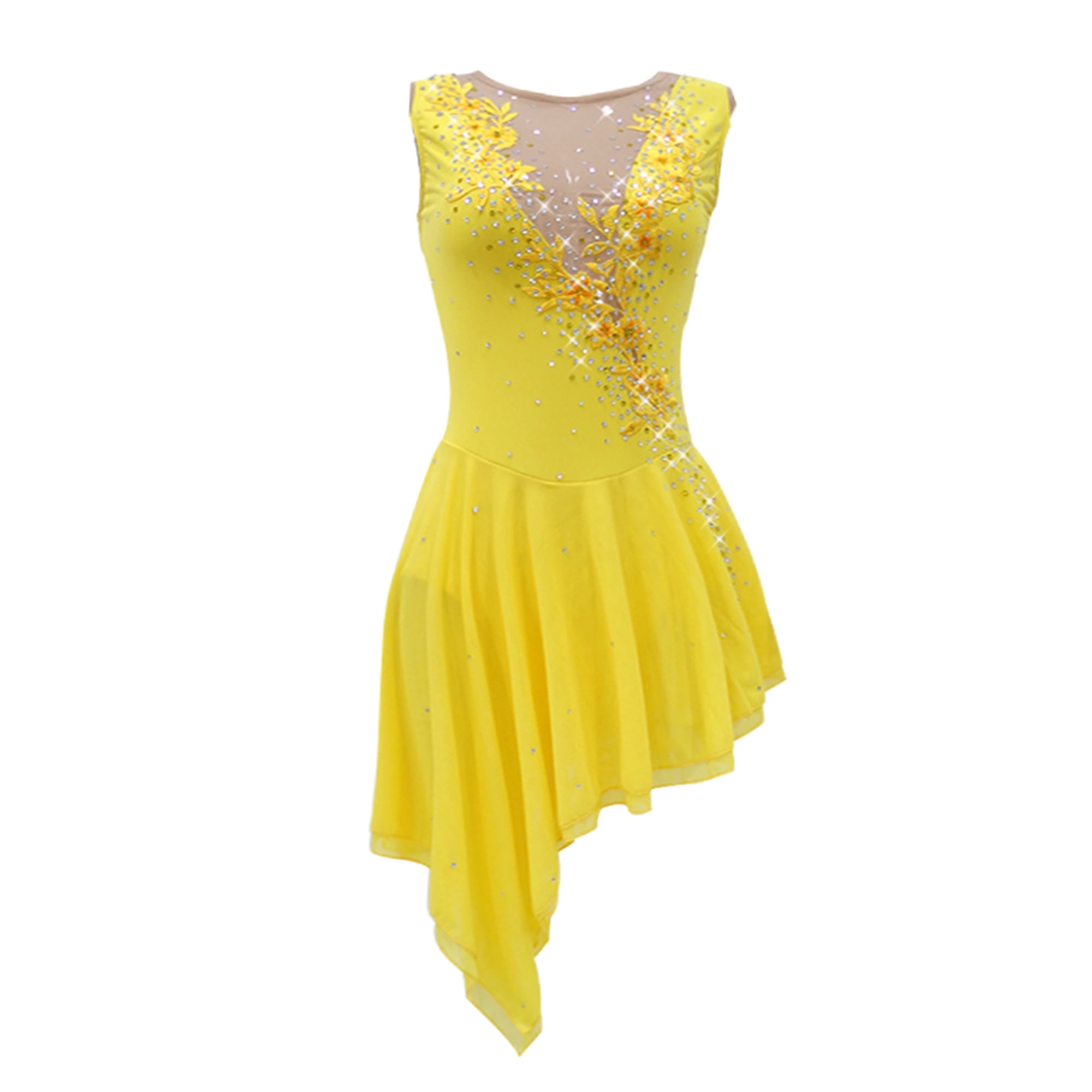LIUHUO Custom Figure Skating Dress Girls Women Stretch Yellow Spandex ...