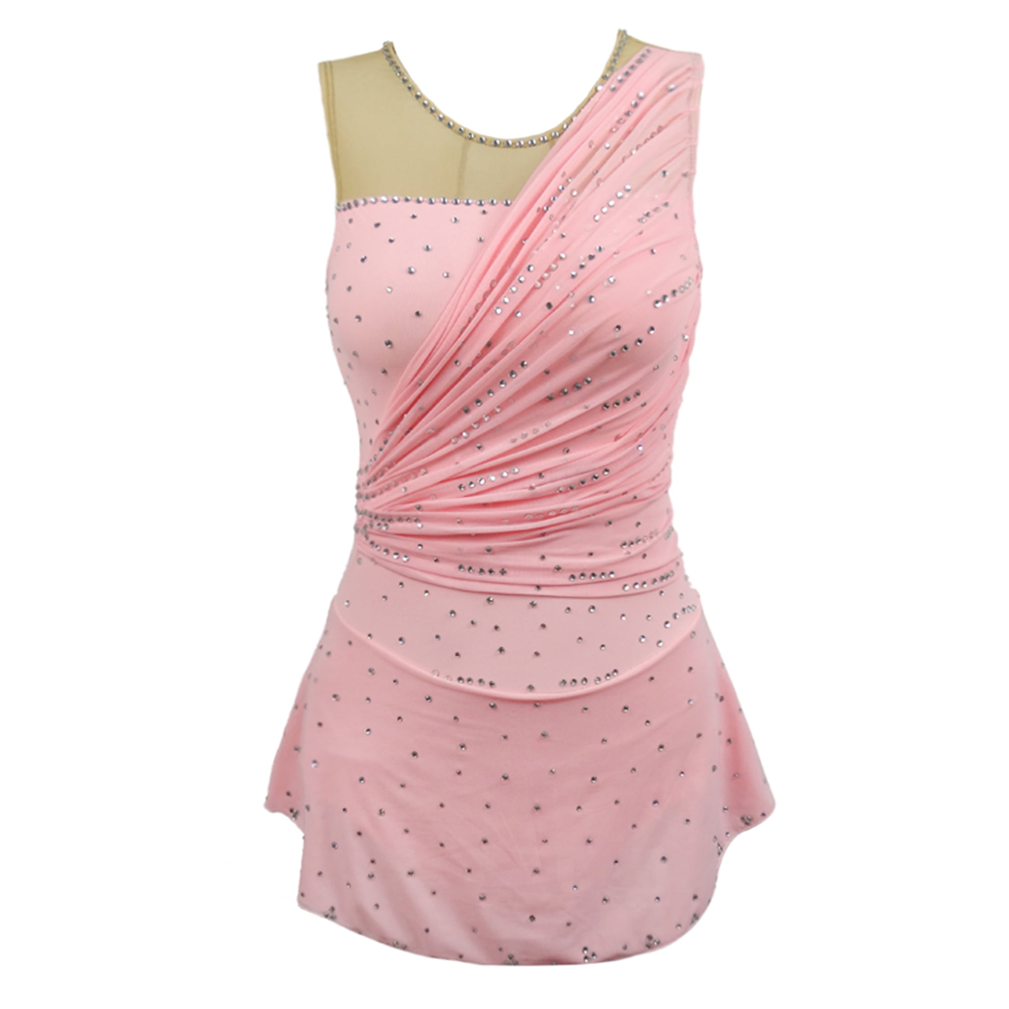 LIUHUO Custom Pink Spandex Figure Skating Dress Girls Women One Shoulder Pleated Design with ...