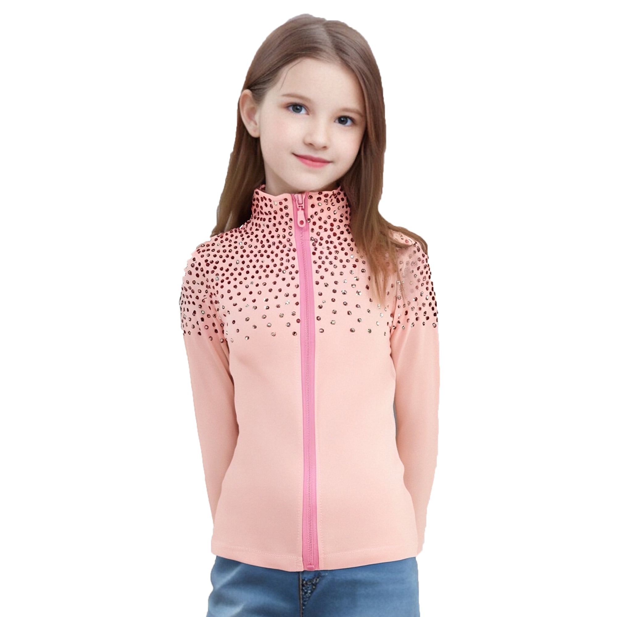 LIUHUO Girl Pink Sparkling Ice Skating Training Jacket Diamond Plush Top Premium Skating ...