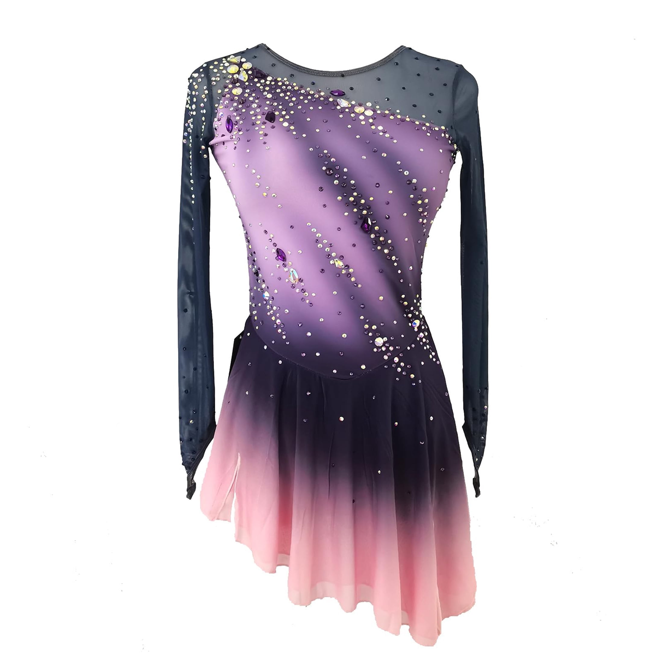LIUHUO Girl's Long Sleeved Pink Gradient Figure Skating Dress Elegant ...